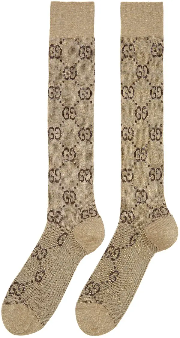 Gucci Beige Lamé Gg Socks - 9964 Shell/Dark Brow | Editorialist